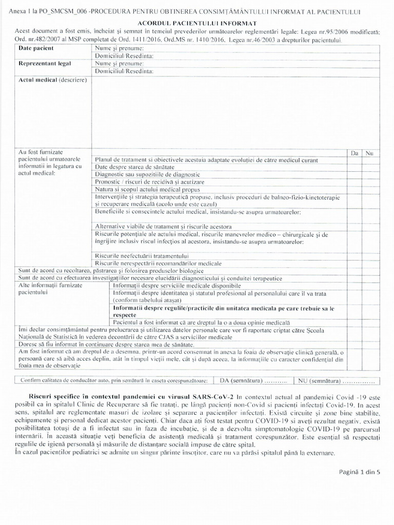 Anexa 1 - Acordul Pacientului Informat - General | PDF
