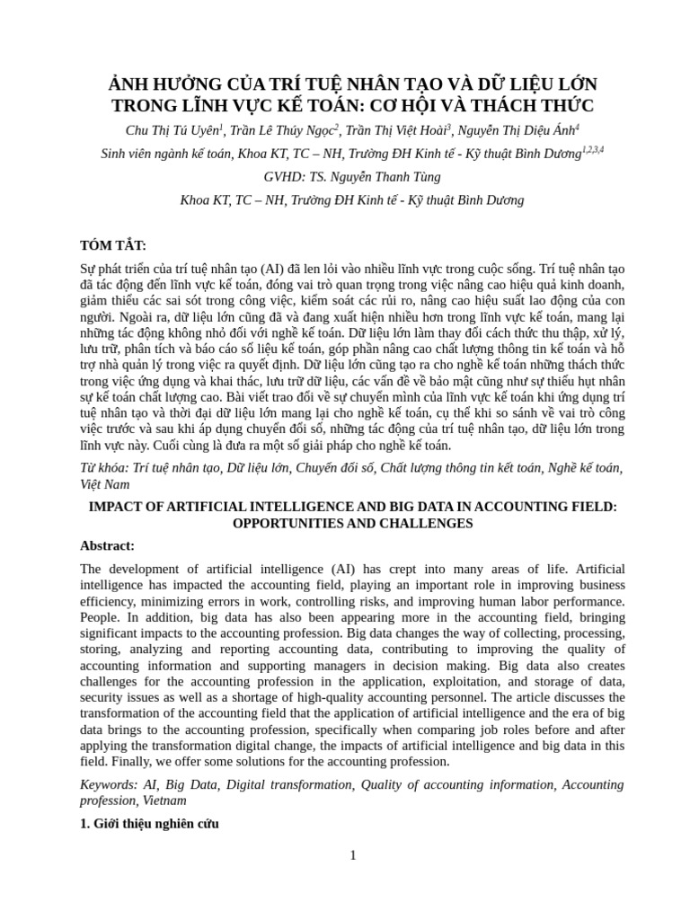 Khoa KTTCNH - Uyen, Ngoc, Hoai, Anh - Anh Huong Bigdata, Ai Trong Ke Toan | PDF | Vietnam ...
