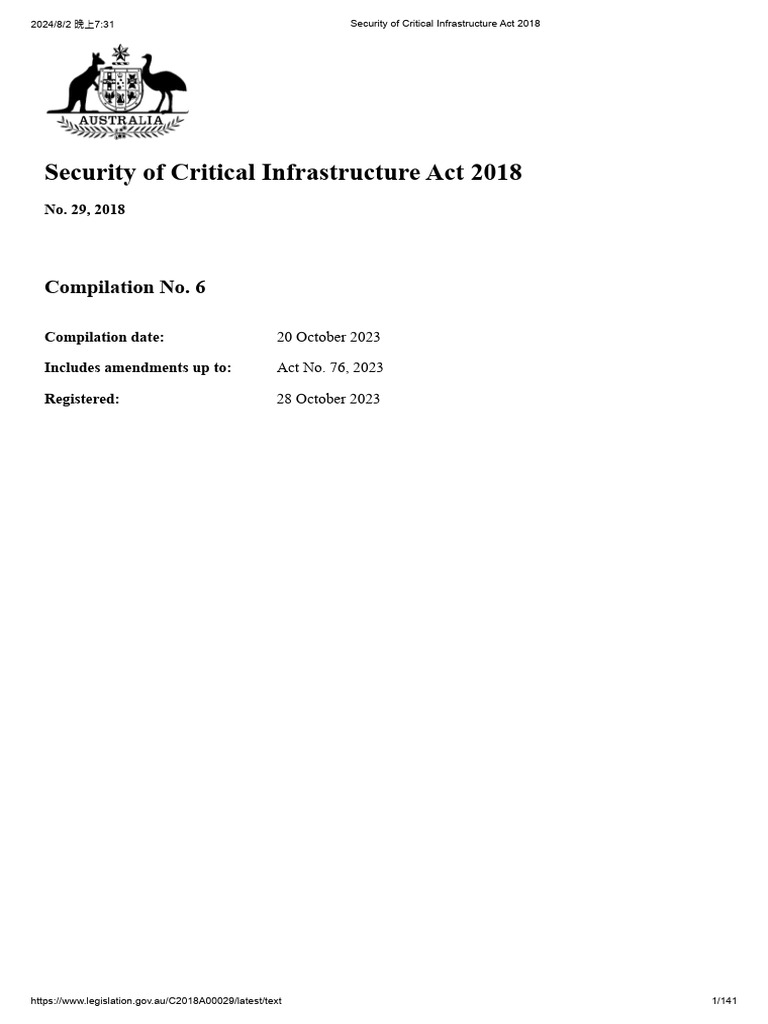 Security of Critical Infrastructure Act 2018 | PDF | Computer Security ...