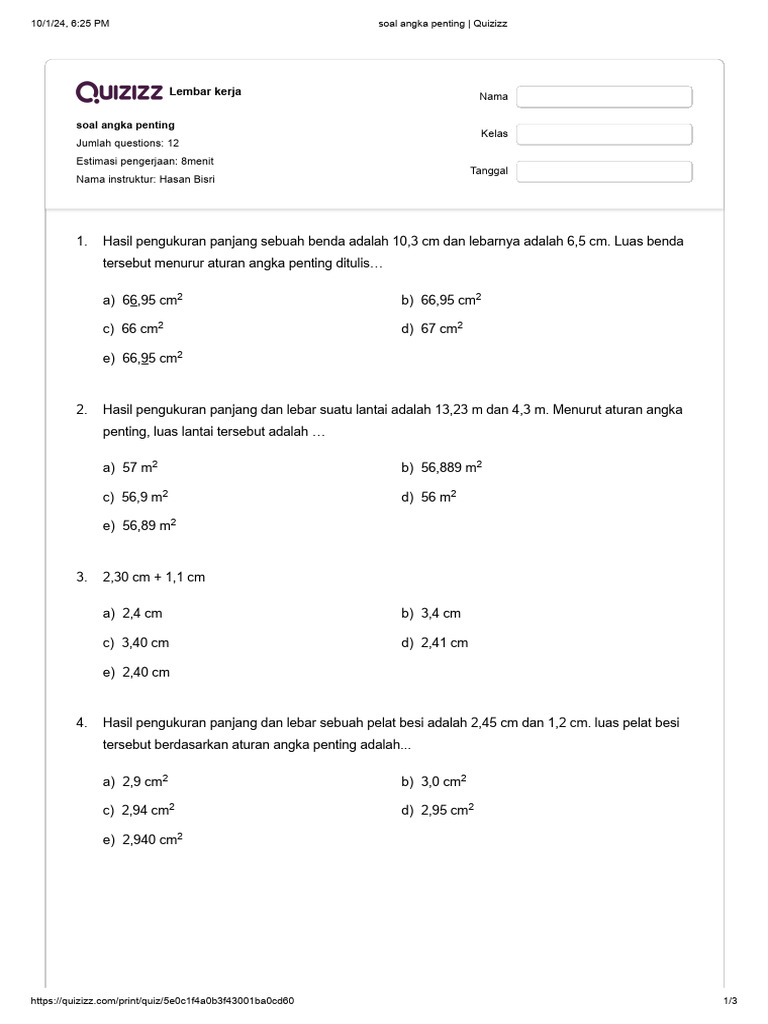 Soal Angka Penting - Quizizz | PDF