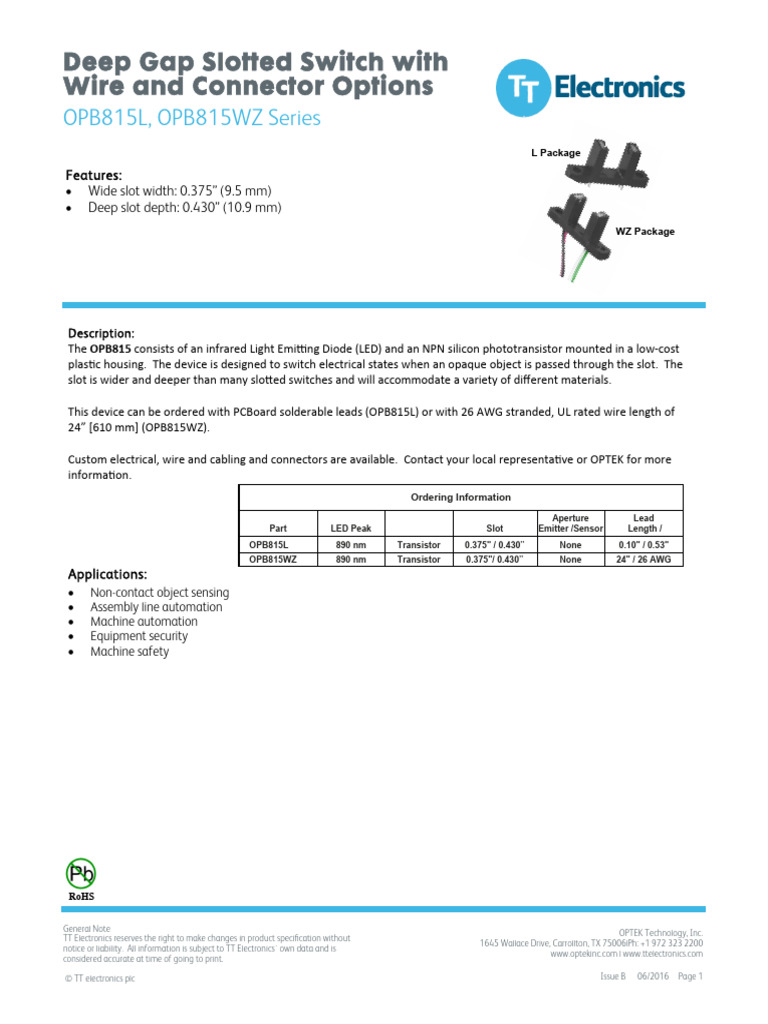 Sensor Òptic OPB815 | PDF