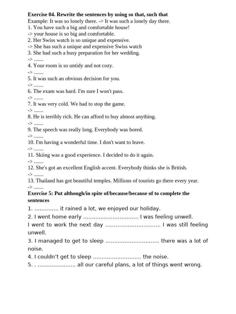 Extra Exercise Adverbial Clauses. | PDF