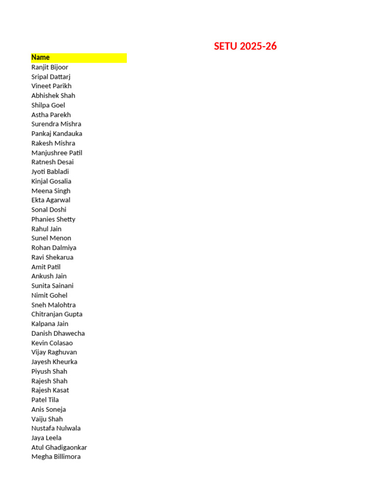 Setu 25-26 Name List | PDF