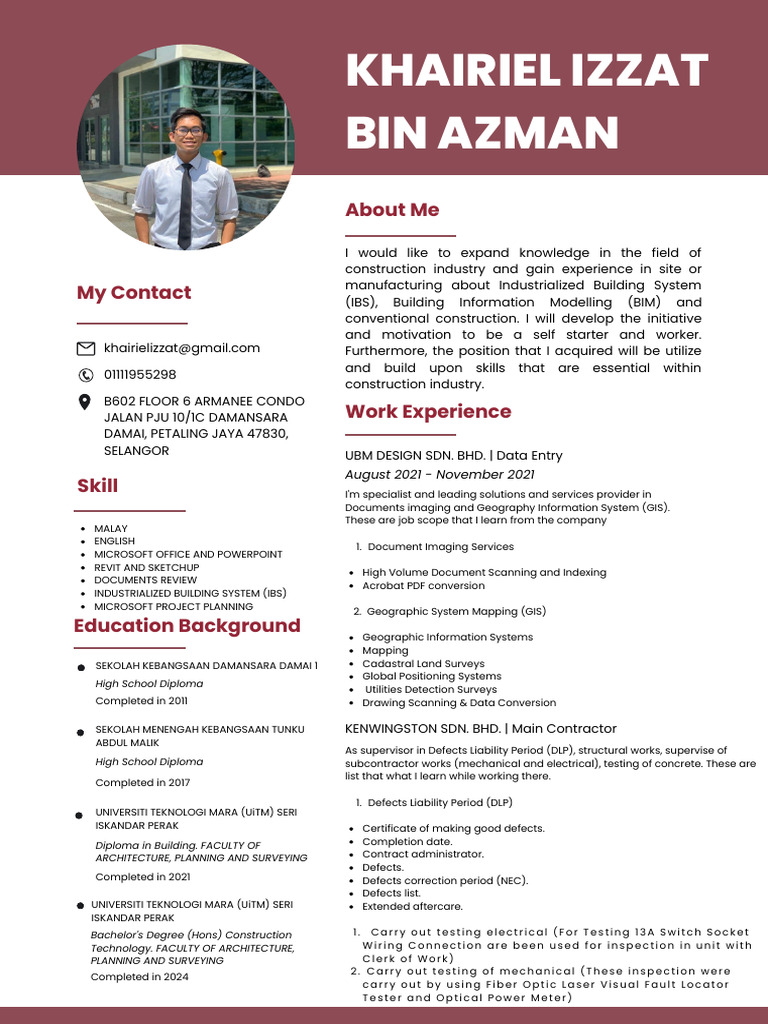 Khairiel Izzat Bin Azman: About Me | PDF