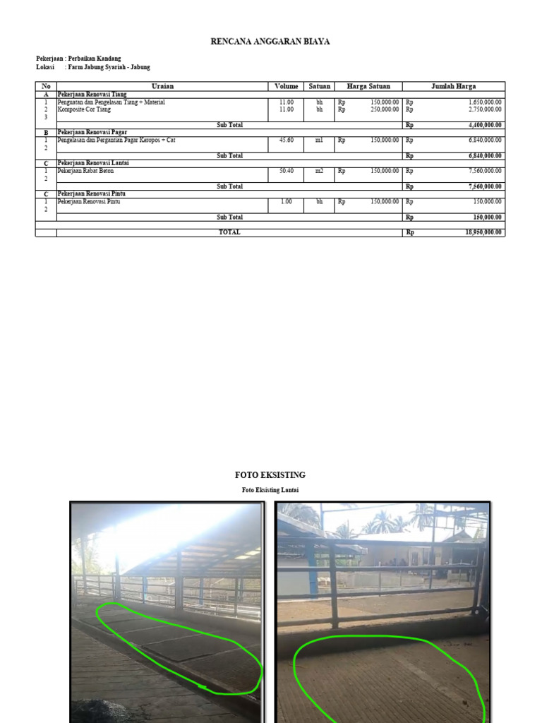 RAB Perbaikan Kandang | PDF