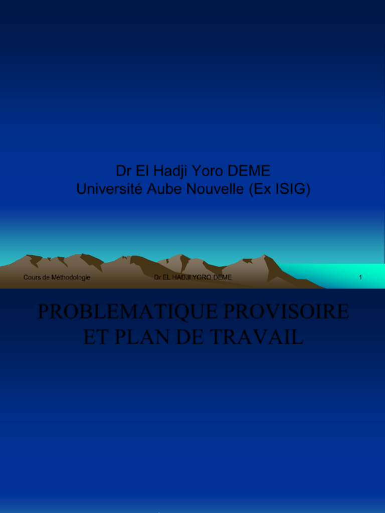 Problèmatique Provisoire Et Plan de Travail | PDF