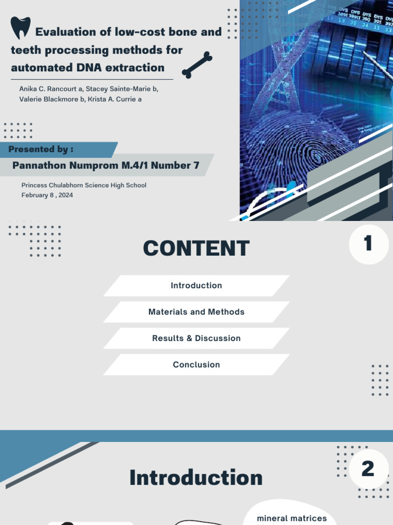 Evaluation of low-cost bone and teeth processing methods for automated DNA extraction | PDF