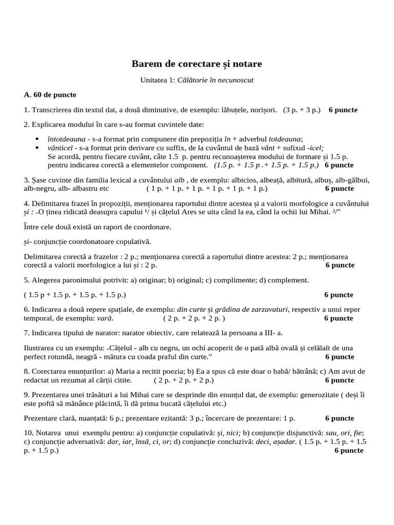 Barem de Corectare Si Notare VII U1 | PDF