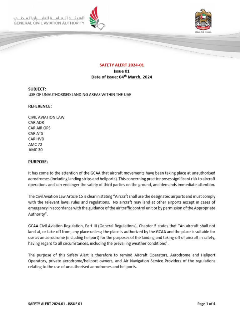 UAE Safety Alert: Unauthorized Landing Areas | PDF | Aviation | Business