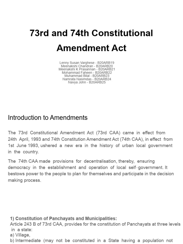 Urban Planning 73rd and 74th Constitutional Amendment Act | PDF