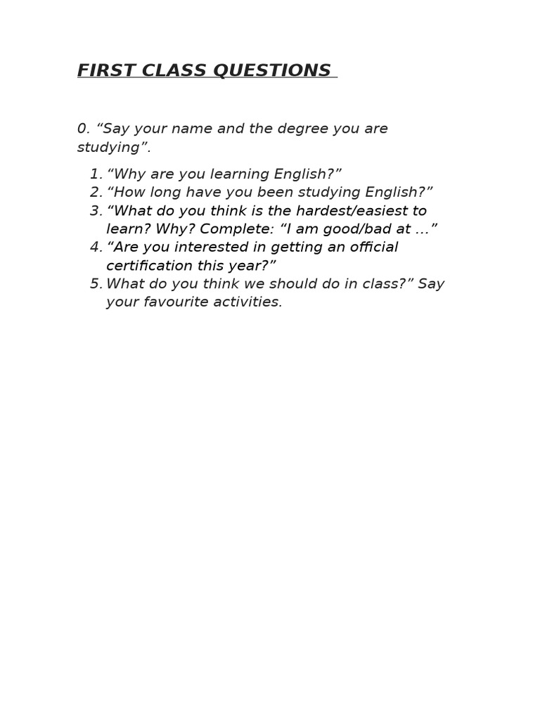 First Class Questions | PDF