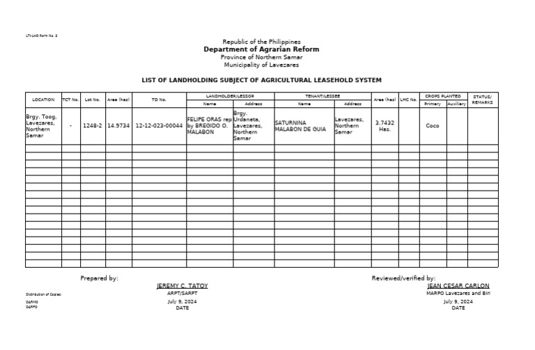LTI-LHO Form No. 3 | PDF