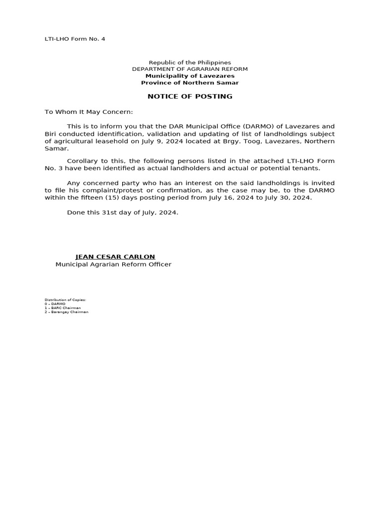 LTI-LHO Form No. 4 | PDF