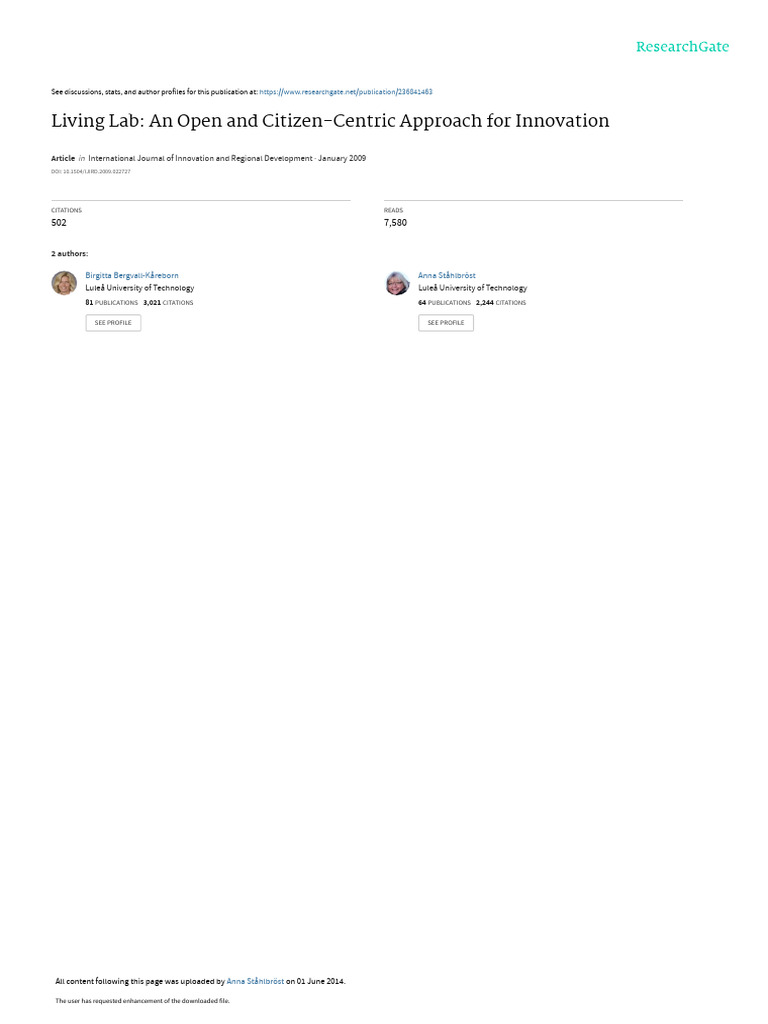 LivingLab AnOpenandCitizenCentricApproachforInnovation Preprint | PDF