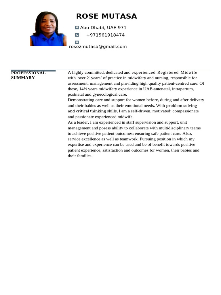 Rose Mutasa CV 1st | PDF