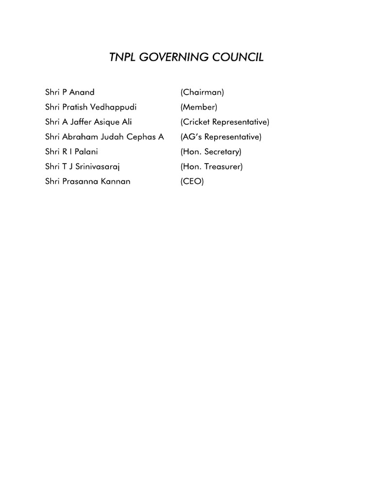 TNPL Governing Council | PDF