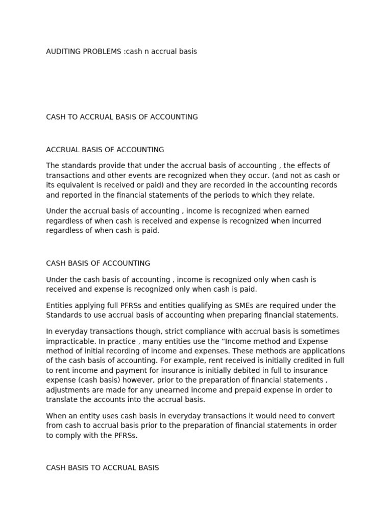Auditing Problems Cash To Accrual Basis | PDF