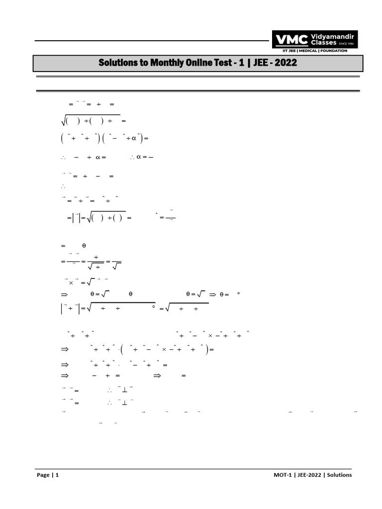 MOT - 1 Class-XI (2022) Solution | PDF