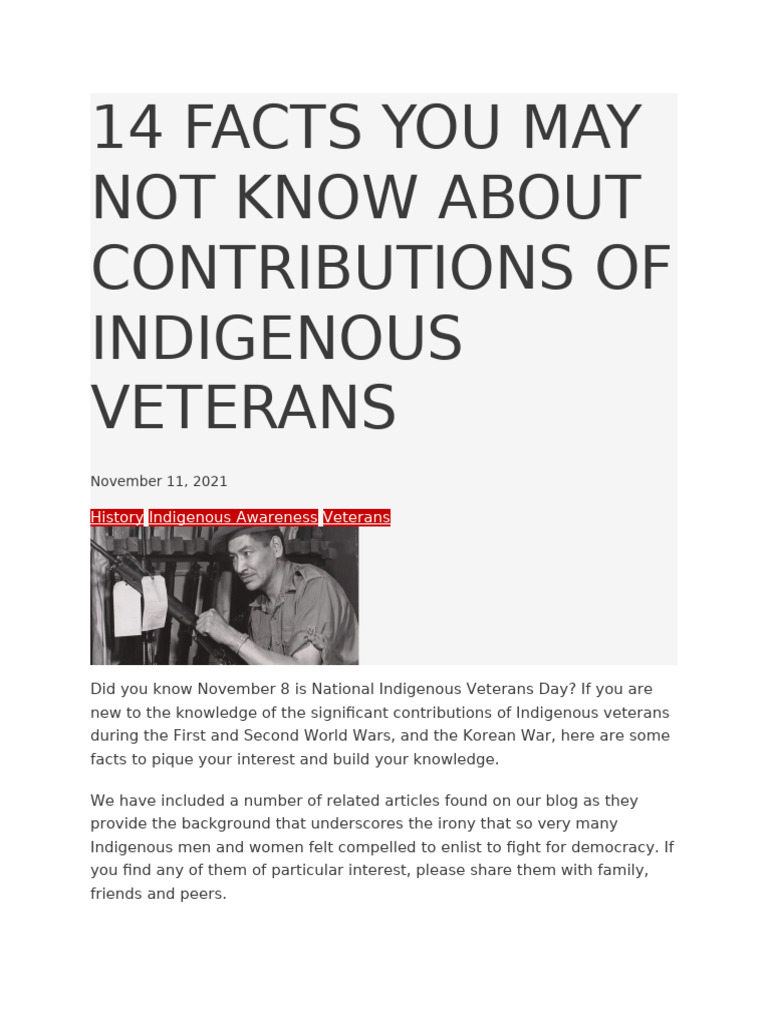 Indigenous Veterans Fact Sorting | PDF
