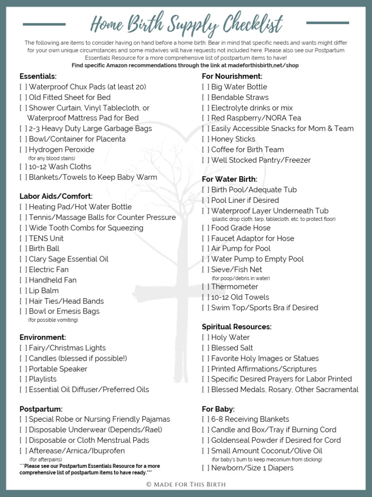 Home Birth Supply Checklist | PDF
