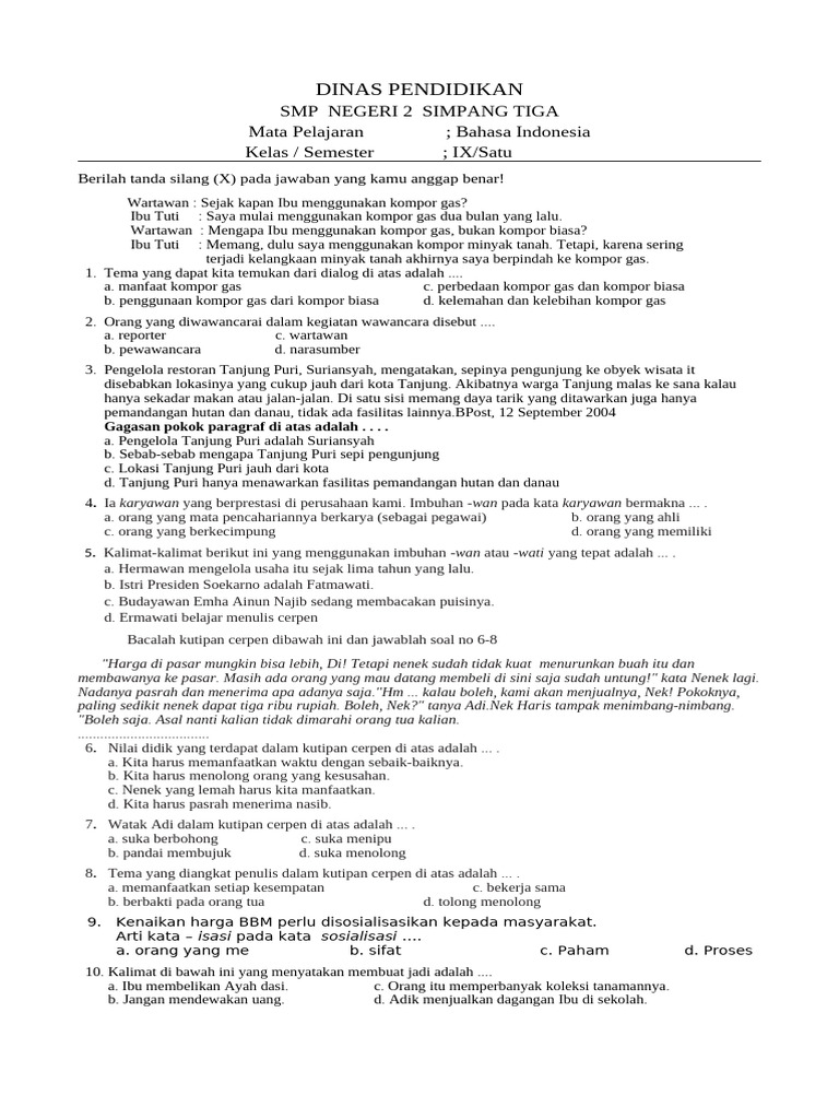 Soal Sem. Satu | PDF