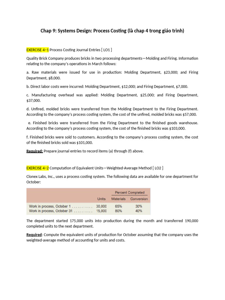 Chap 9 (4 Trong GT) Systems Design - Process Costing | PDF | Pulp (Paper) | Business Process
