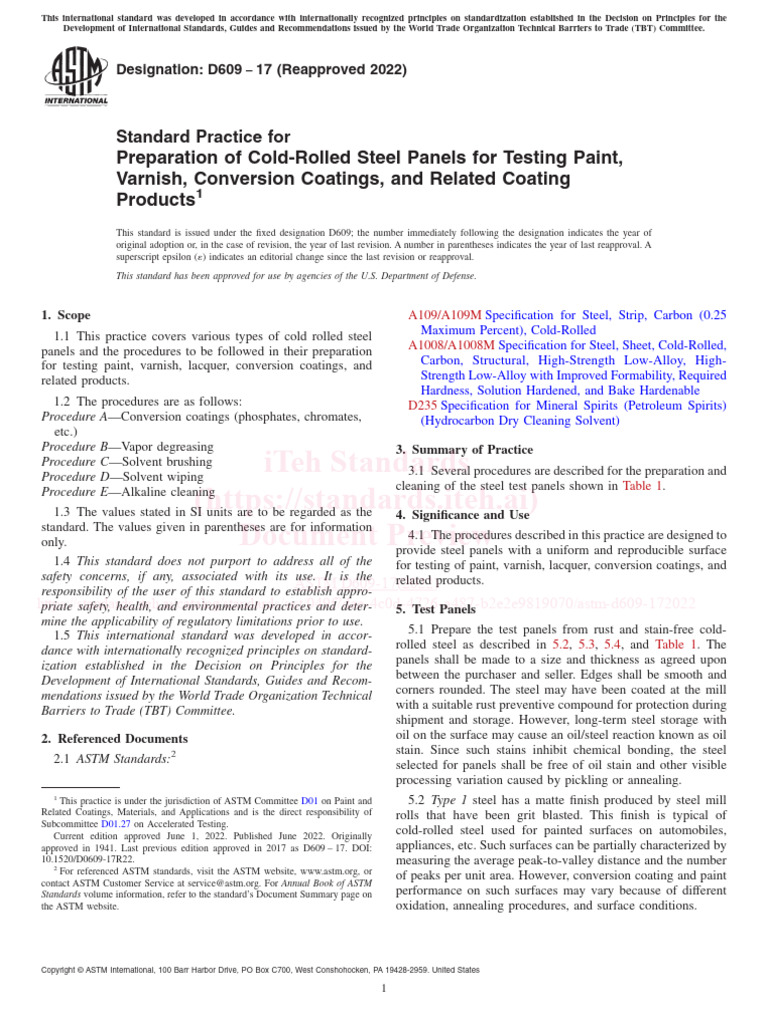 Astm D609 17 2022 | PDF