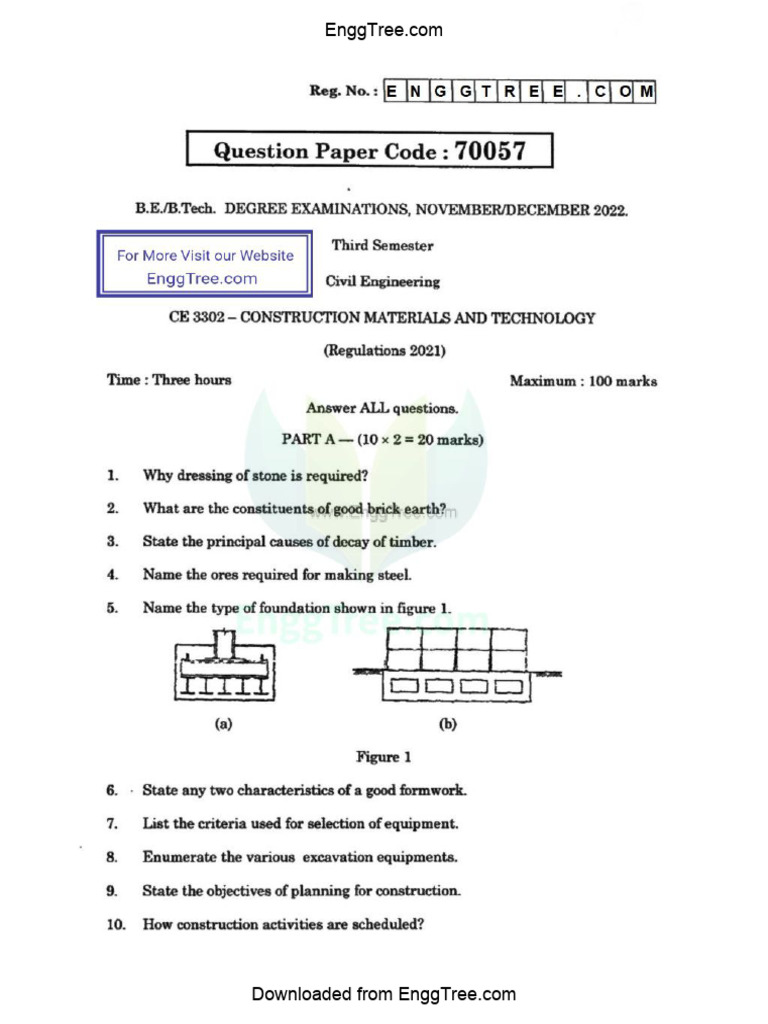 CE3302 Construction Materials and Technology Nov Dec 2022 Question ...