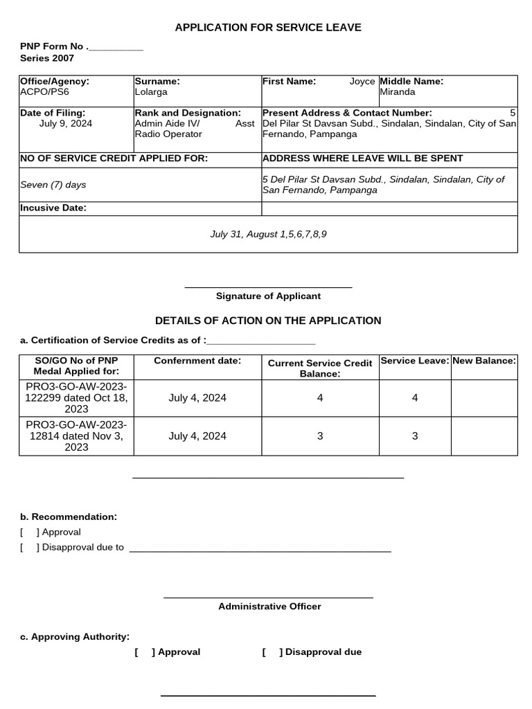 Service Leave Form | PDF