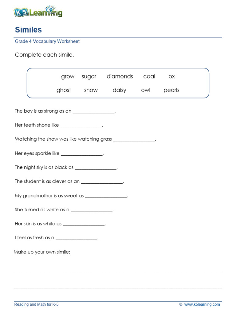 Grade 4 Similes 2 | PDF