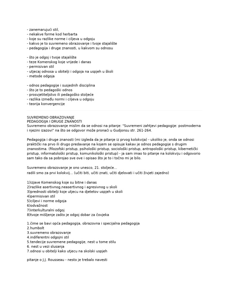 Pedagogija Pitanja 2 | PDF