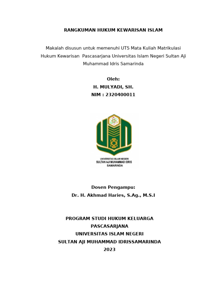 UTS Pengantar Waris Mulyadi | PDF