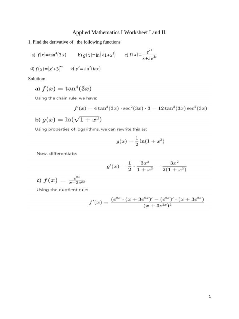 Sosi Ass - Applied Mathematics I Worksheet I and II. | PDF