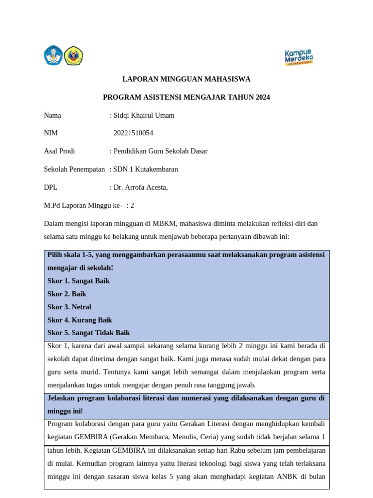 LAPORAN MINGGU KE-2 Sidqi Khairul Umam | PDF