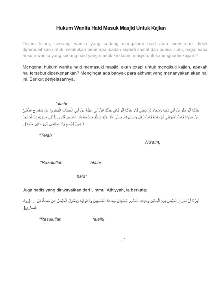 Hukum Wanita Haid Masuk Masjid untuk Kajian | PDF | Agama & Spiritualitas