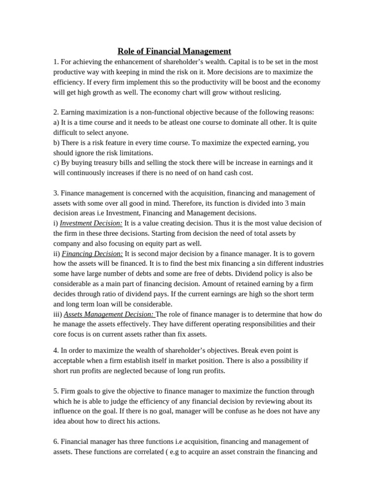 Role of Financial Management | PDF