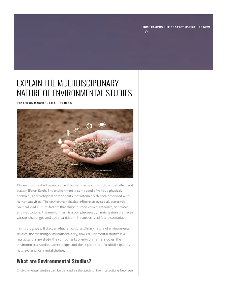 Explain The Multidisciplinary Nature of Environmental Studies | PDF