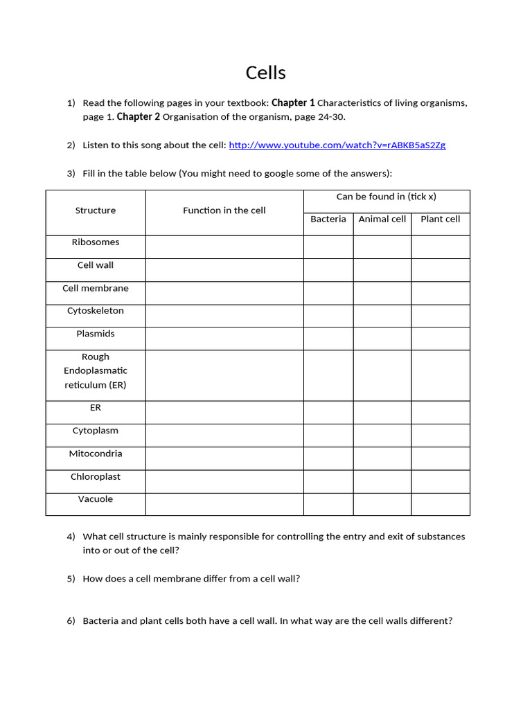 Questions Cells | PDF