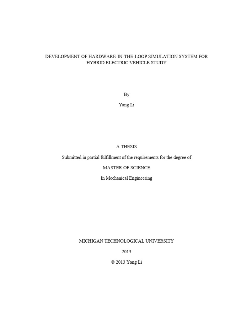 2013 Master Development of hardware-In-the-Loop Simulation System For Hybrid Electric Vehicle ...