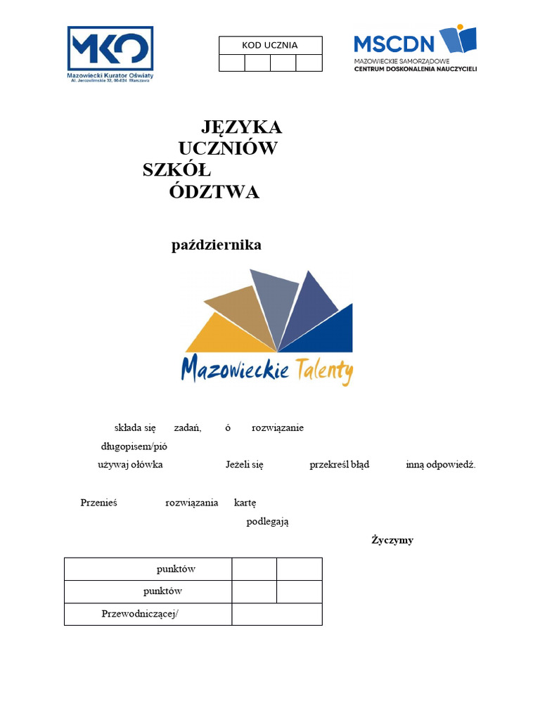 Konkurs Kuratoryjny Angielski 2021 Szkolny Mazowieckie | PDF