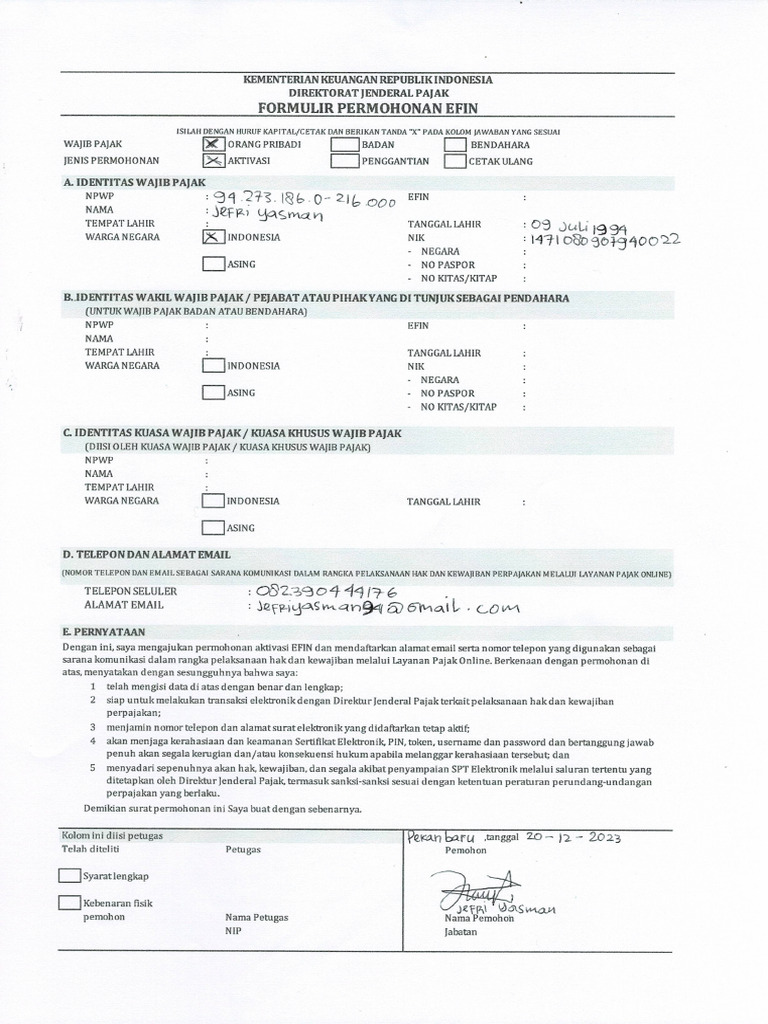 Formulir Permohonan Efin | PDF