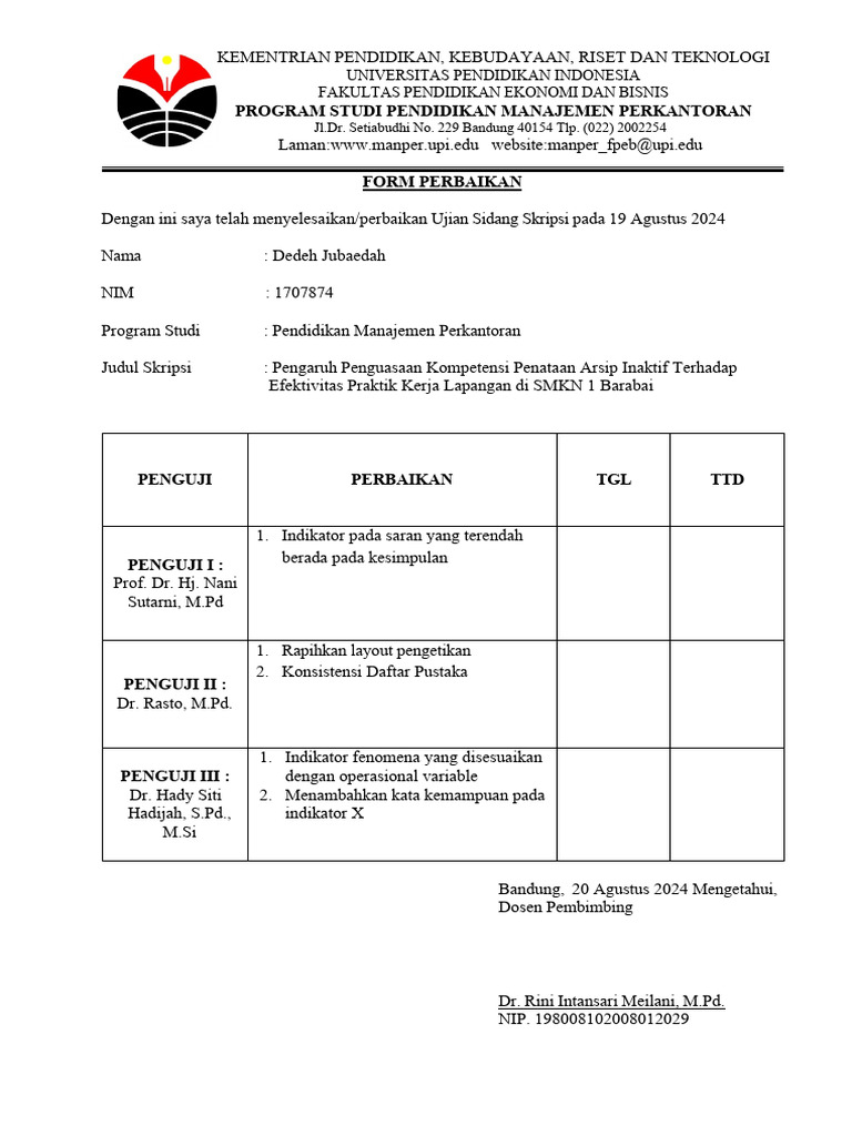 Form Revisi Skripsi | PDF