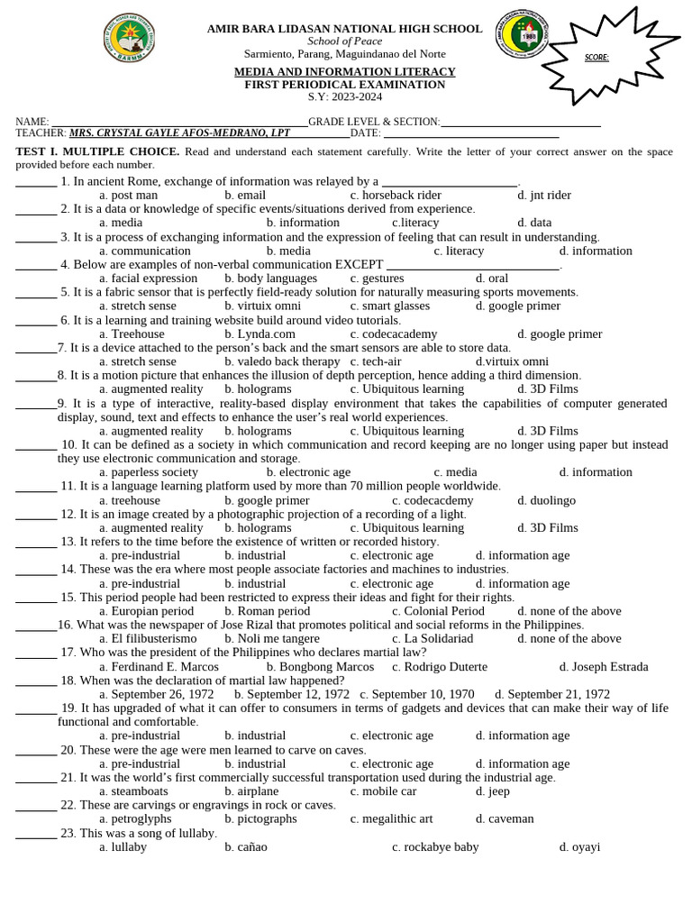 First Periodical Exam Mil | PDF | Information | Social Science