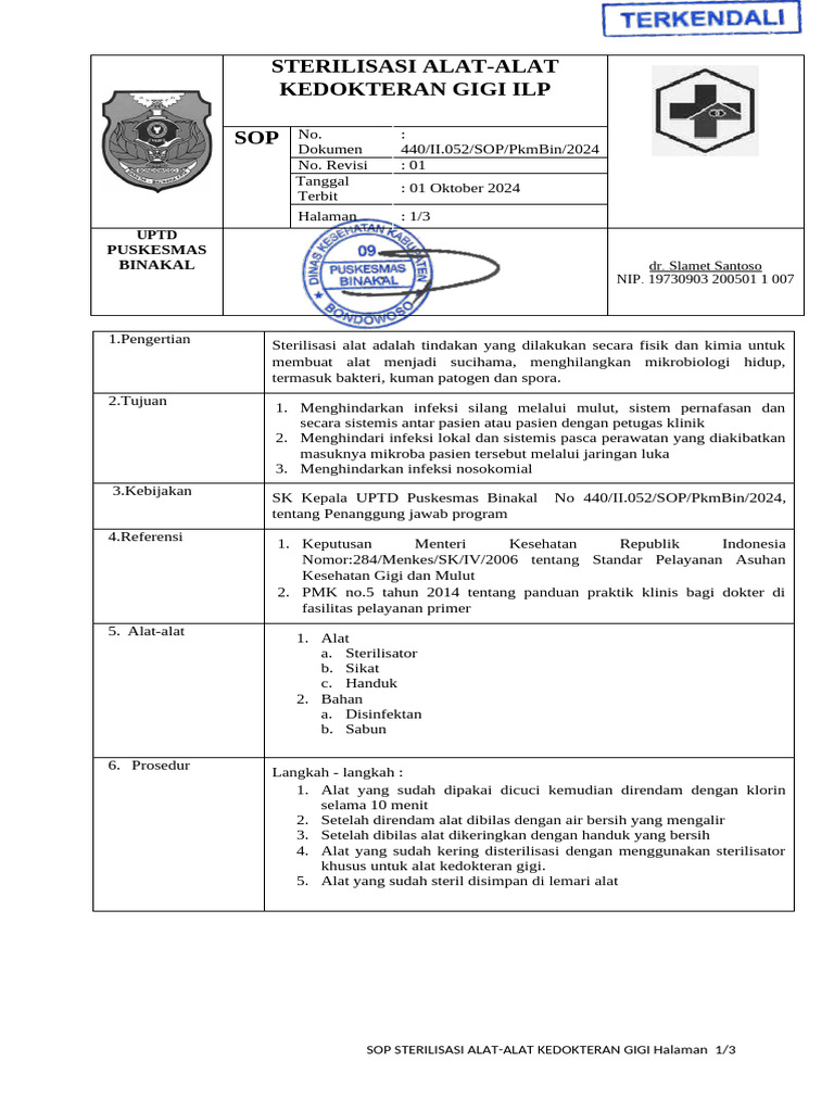 Sop Alat Kedokteran Gigi' | PDF