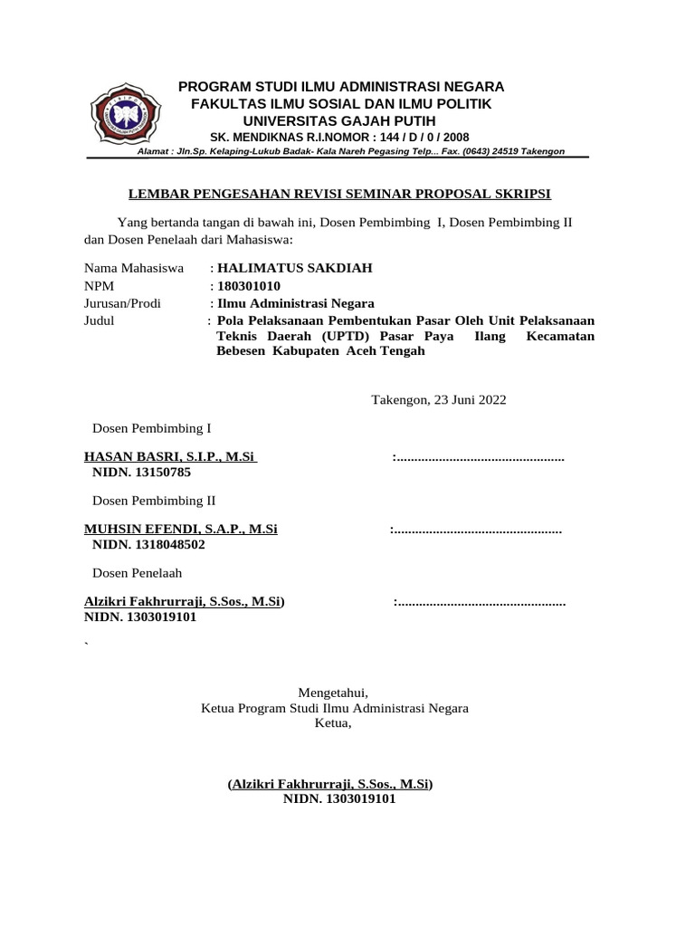 LEMBAR PENGESAHAN Revisi Proposal Skripsi | PDF