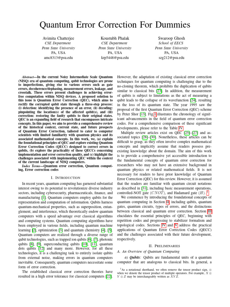 Quantum Error Correction For Dummies | PDF