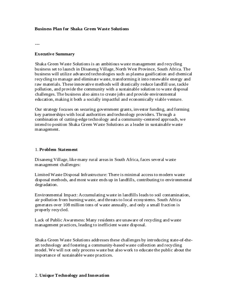 Business Plan 101 Eco Cycle | PDF | Waste | Recycling