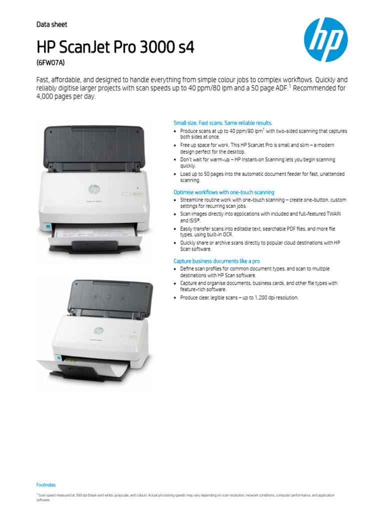 HP Pro 3000 S4 Scanner Data Sheet | PDF