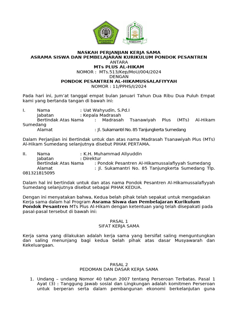 Naskah Mou MTS Dan Pesantren | PDF
