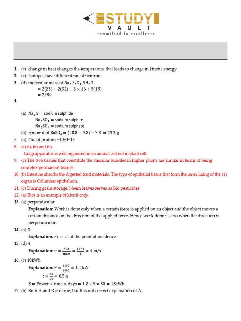 IX Annual Mock-1 Science (GGN) Solution | PDF